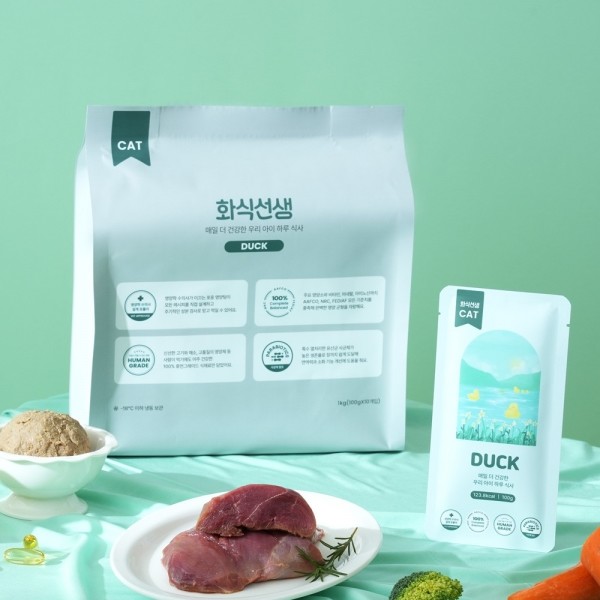 포옹 고양이용 자연식 습식사료 화식선생 오리고기 1kg (100g x 10ea) - 페오펫몰