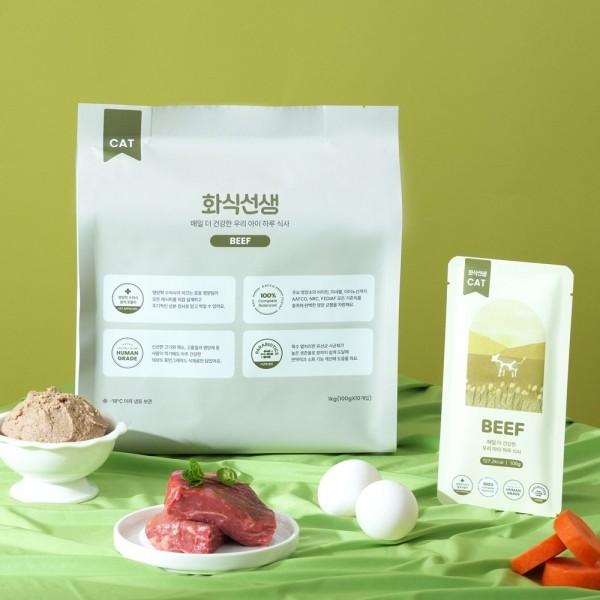 포옹 고양이용 자연식 습식사료 화식선생 소고기 1kg (100g x 10ea) - 페오펫몰